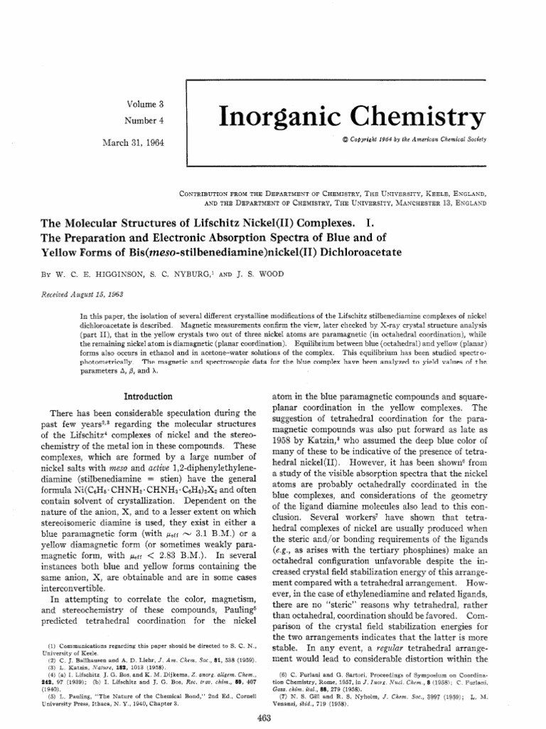 Wood Et Al 2002 The Molecular Structures of Lifschitz Nickel (Ii ...