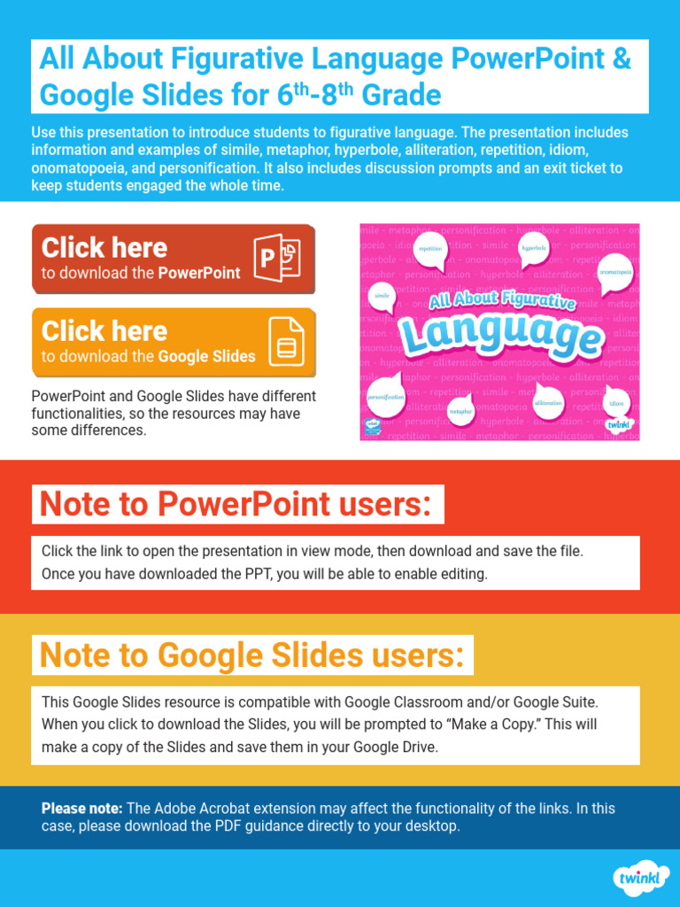 All About Figurative Language PPT & GS For 6th-8th Grade | PDF