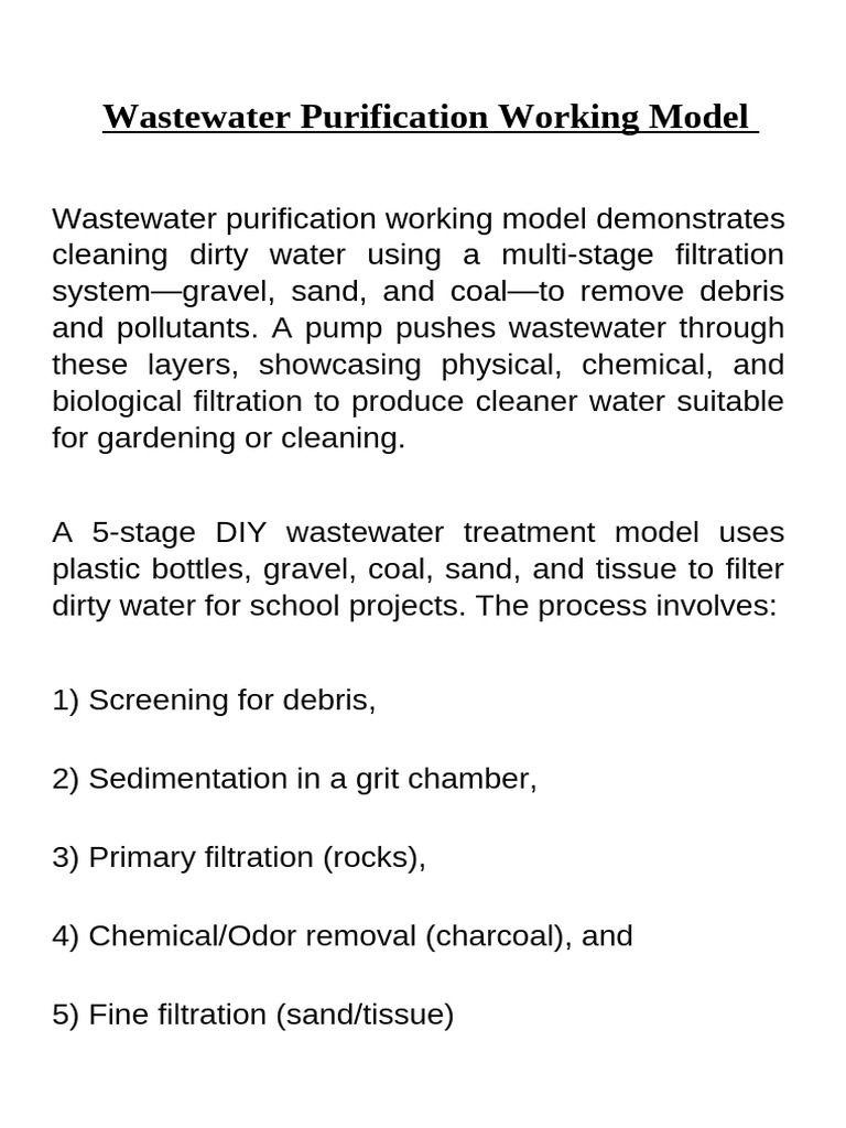 Wastewater Purification Working Model | PDF