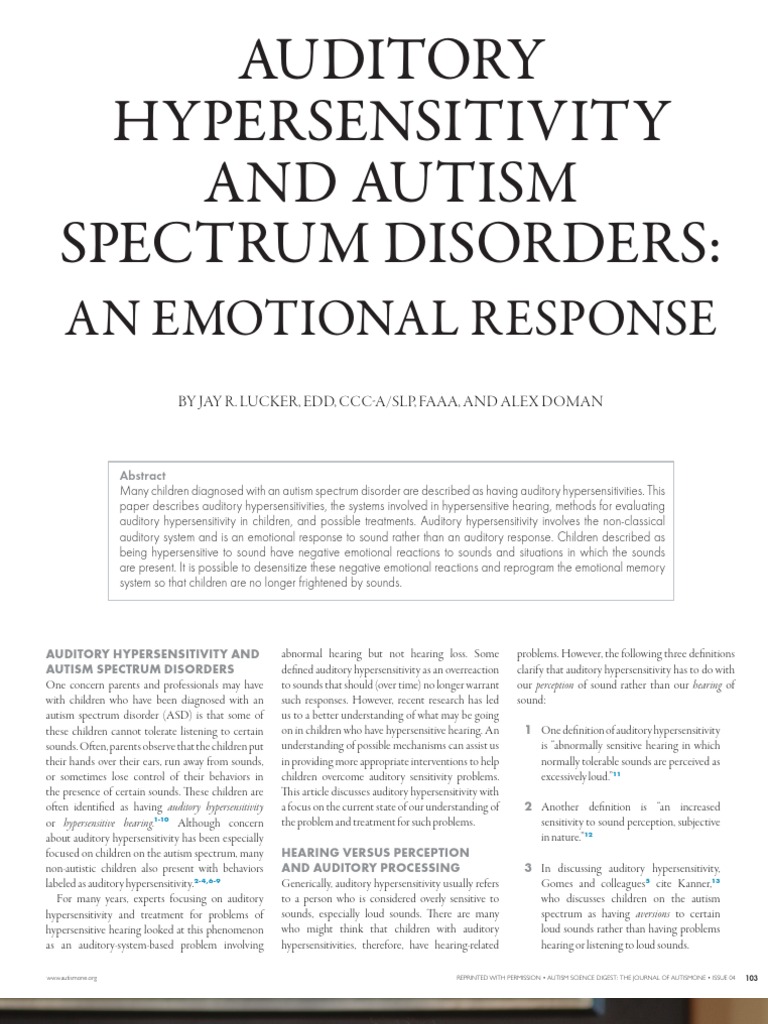Auditory Hypersensitivity and Autism Spectrum Disorders: An Emotional ...