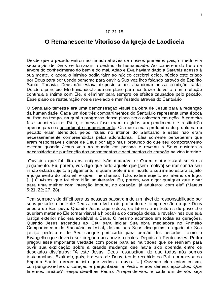 13 O Remanescente Vitorioso Da Igreja de Laodiceia - Artigo Por Carol ...