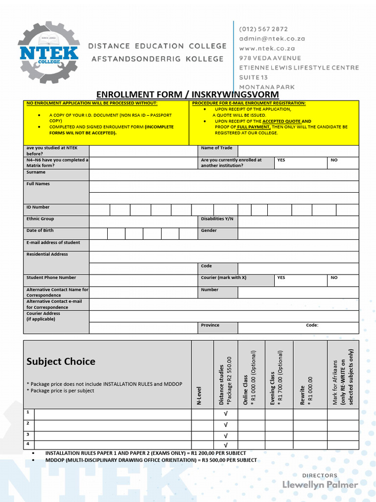 2025 Enrolmentform | PDF