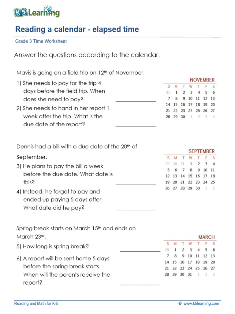 Grade 3 Calender Elapsed Time A | PDF