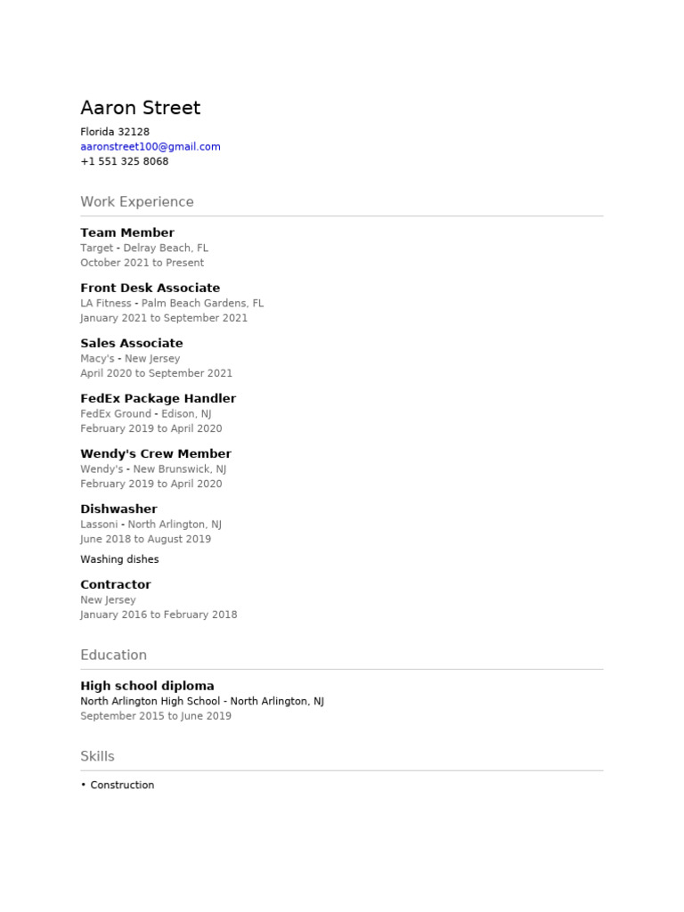 Aaron Street Resume | PDF