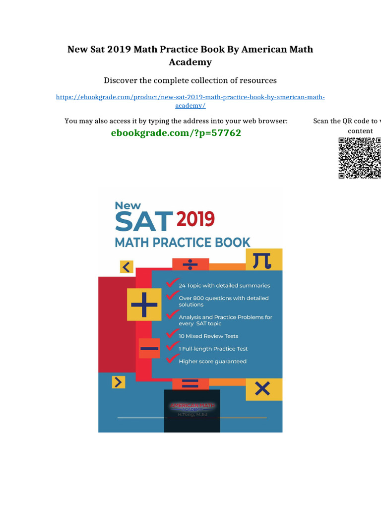 New SAT 2019 Math Practice Book by American Math Academy Newest Edition 2025 | PDF