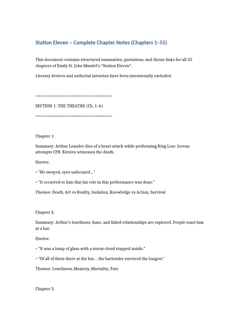 Station Eleven Complete Chapter Notes | PDF