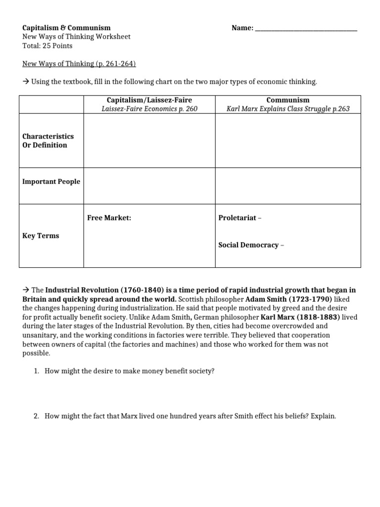 Capitalism and Communism Worksheet | PDF | Capitalism | Communism