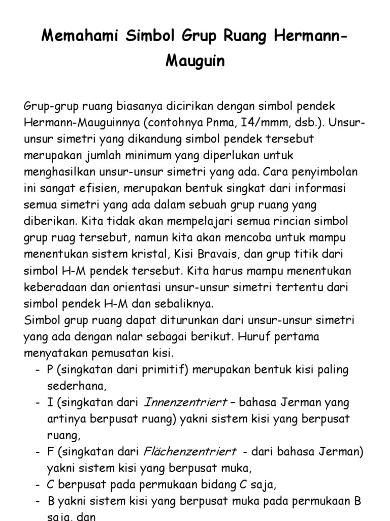 Memahami Simbol Grup Ruang Hermann | PDF