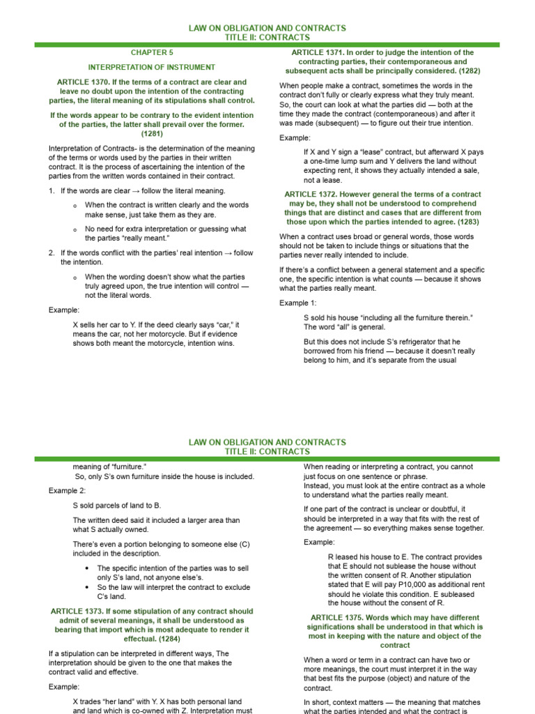 Contracts Chapter 5 Interpretation of Contracts | PDF | Lease | Justice