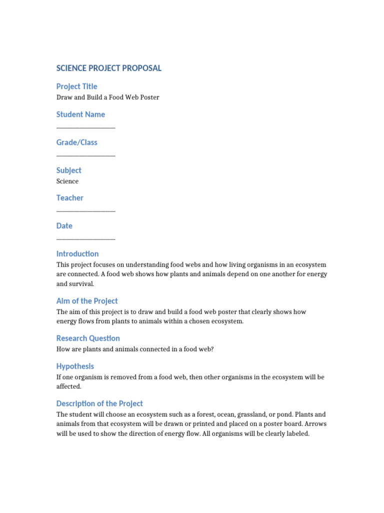 Food Web Project Proposal | PDF