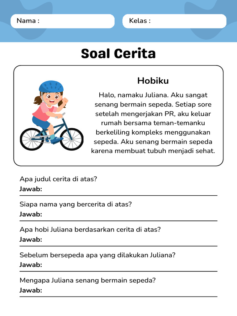 Soal Cerita Lembar Kerja Bahasa Indonesia Biru Sederhana Ilustratif ...