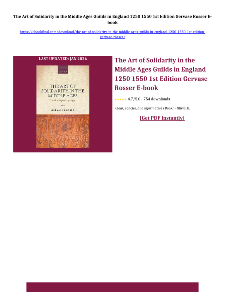 The Art of Solidarity in the Middle Ages Guilds in England 1250 1550 ...