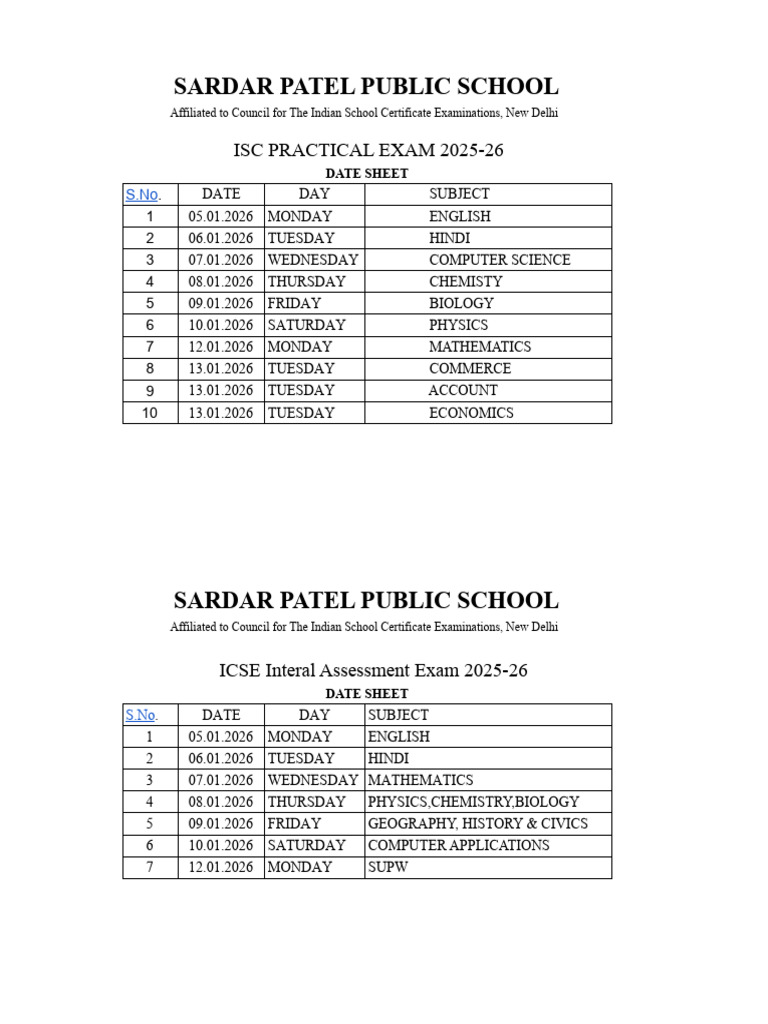 ICSE-IsC PracticalViva Exam 2025-26 | PDF