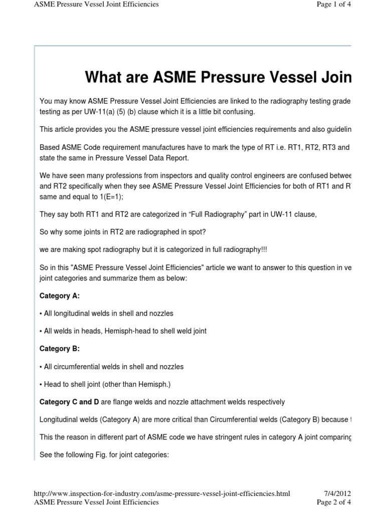 ASME Pressure Vessel Joint Efficiencies | PDF | Welding | Construction