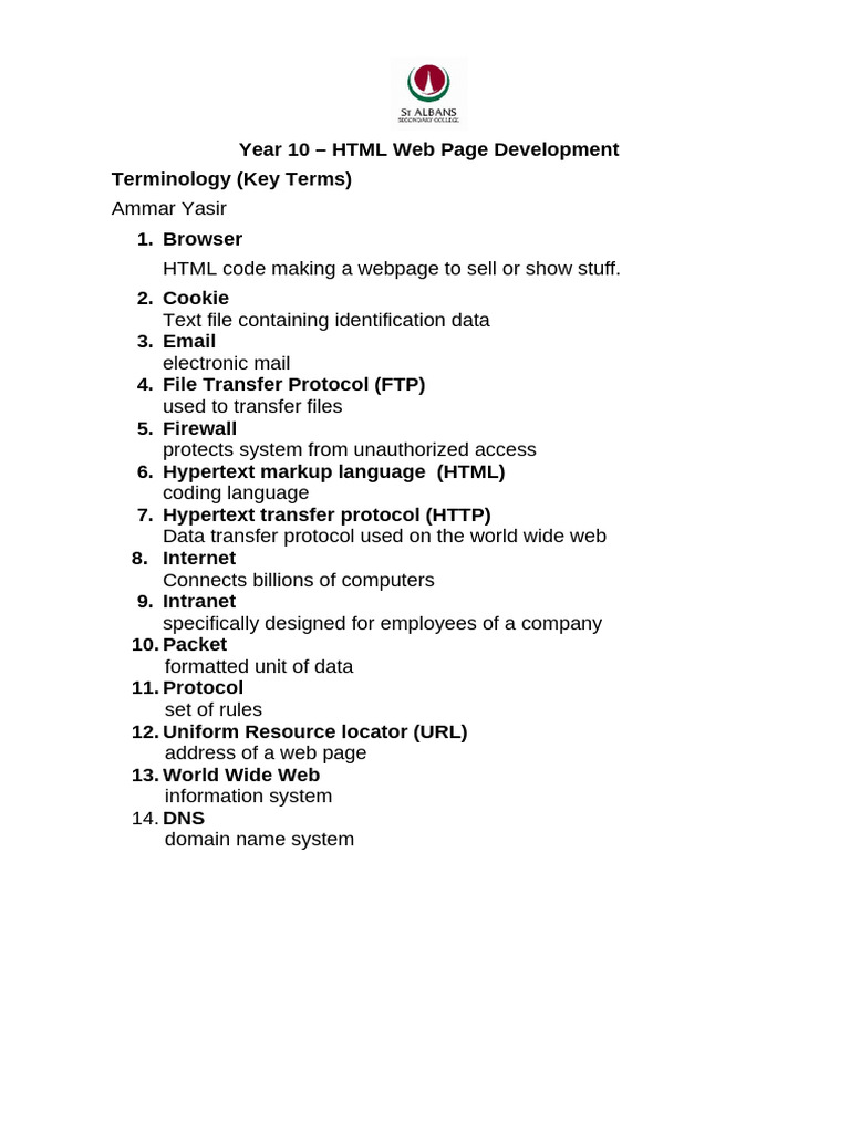 YR 10 - Terminology | PDF
