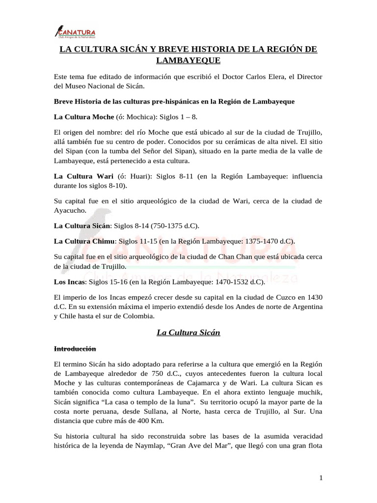 La Cultura Sican y Breve Historia de Lambayeque | PDF