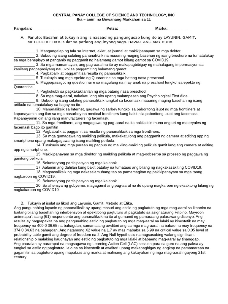 6th Monthly Exam 11 | PDF