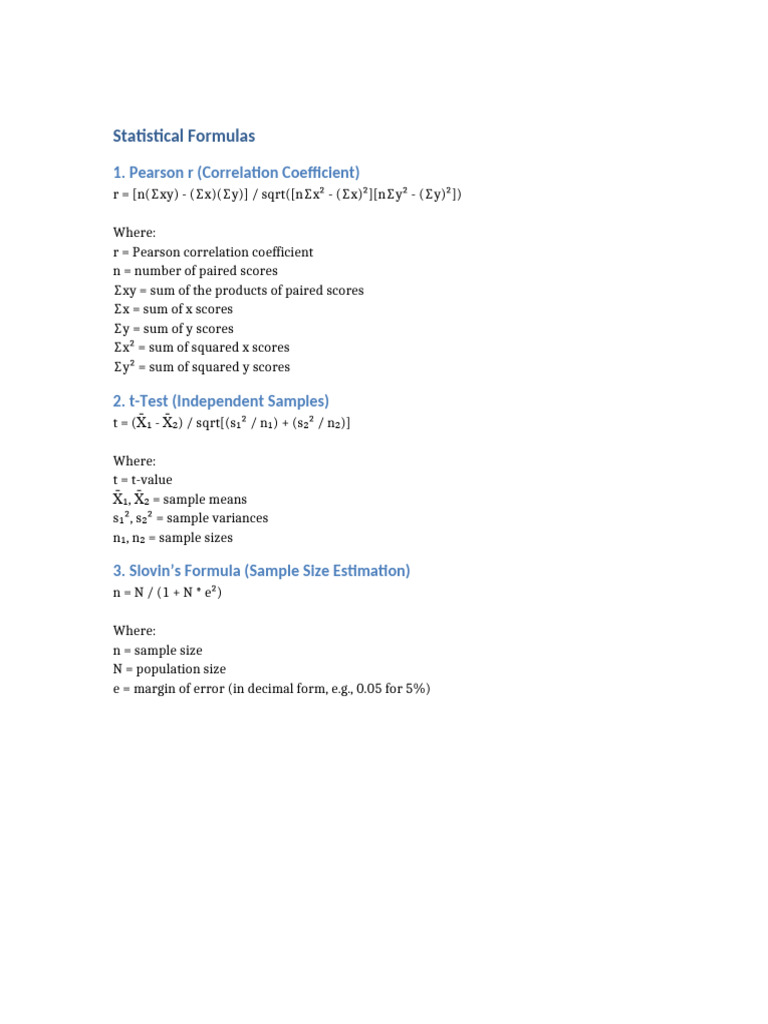 Statistical Formulas | PDF