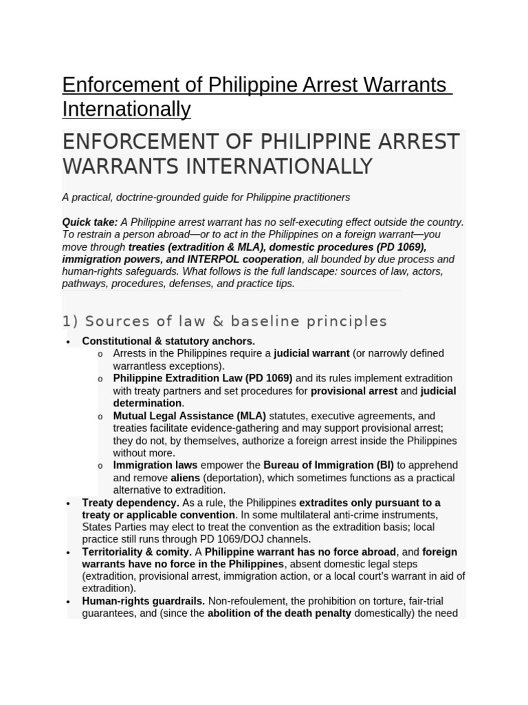 Enforcement of Philippine Arrest Warrants Internationally | PDF ...