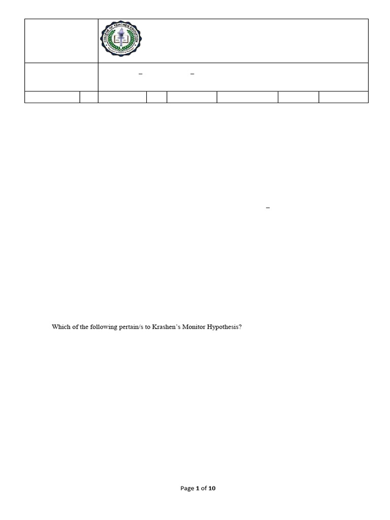 Let Review - Pre-Test - Principles and Theories of Language Acquisition ...