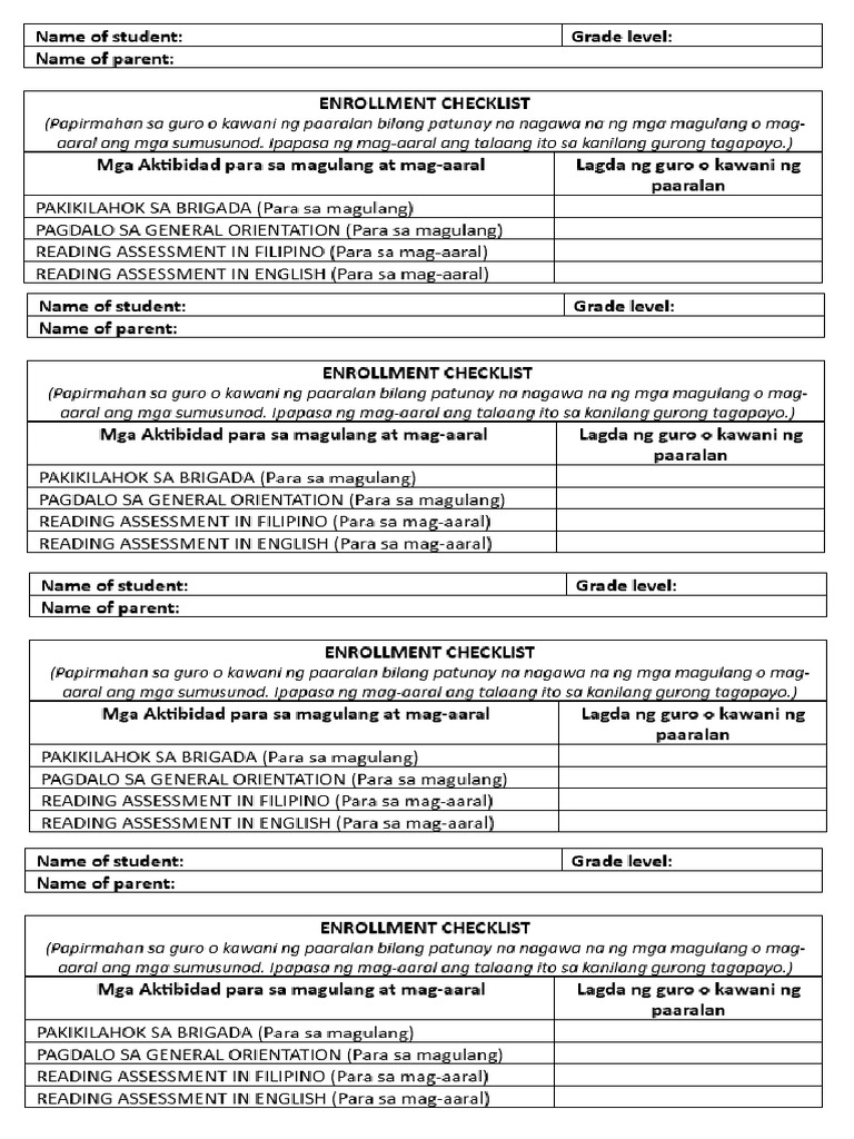 Enrollment Checklist | PDF
