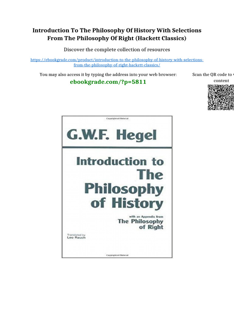 Introduction to the Philosophy of History with selections from The ...