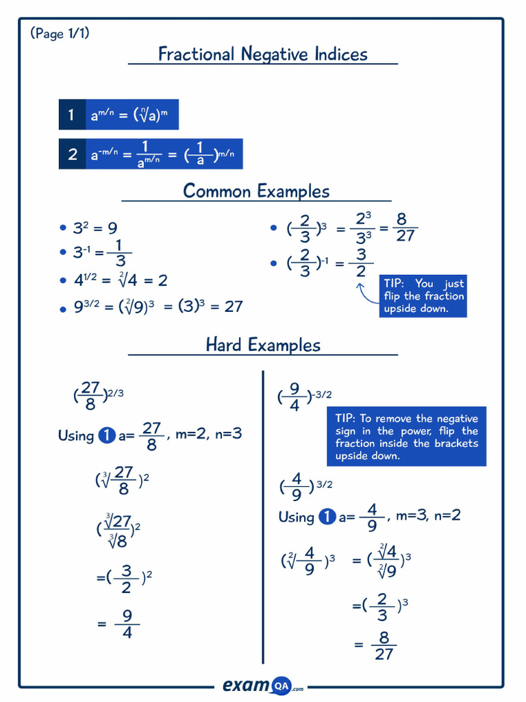 ExamQA GCSE Maths Fractional and Negative Indices Notes | PDF