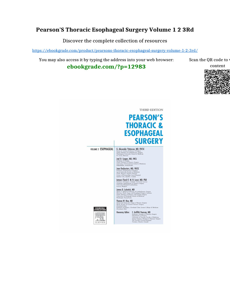 Pearson's Thoracic Esophageal Surgery Volume 1 2 3rd available all ...
