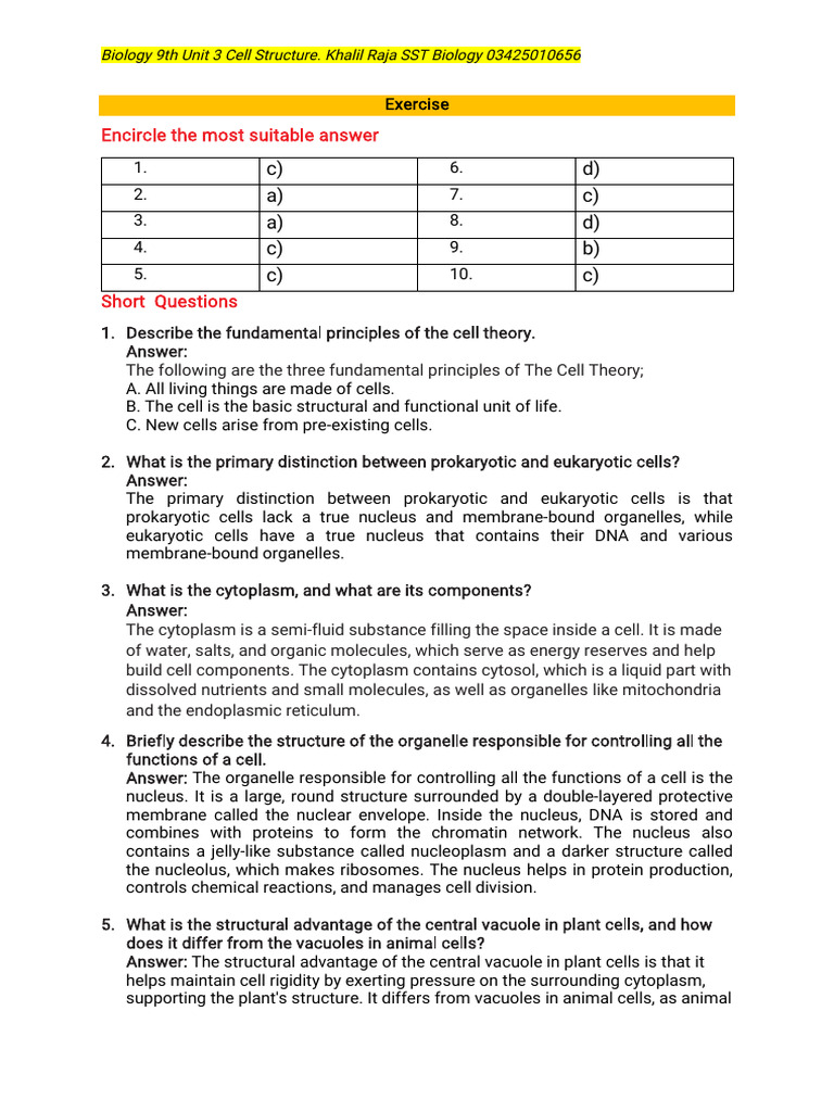 Biology 9th Unit 03 | PDF | Cell (Biology) | Cytoplasm