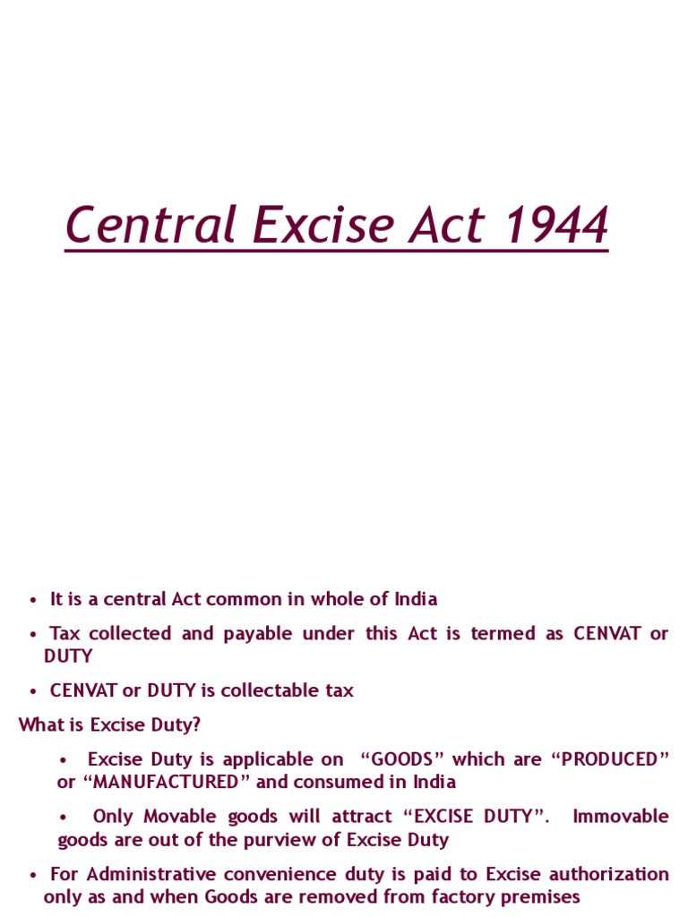 Central Excise Act | PDF | Excise | Taxation