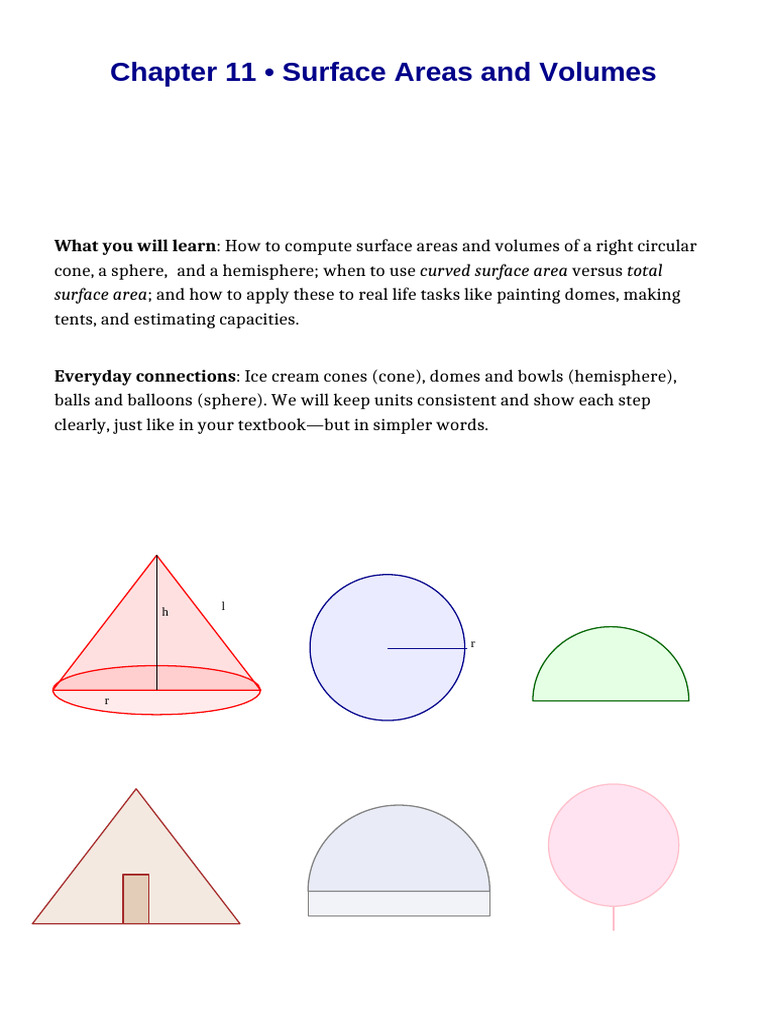 SurfaceAreaVolumes Summary | PDF | Sphere | Area