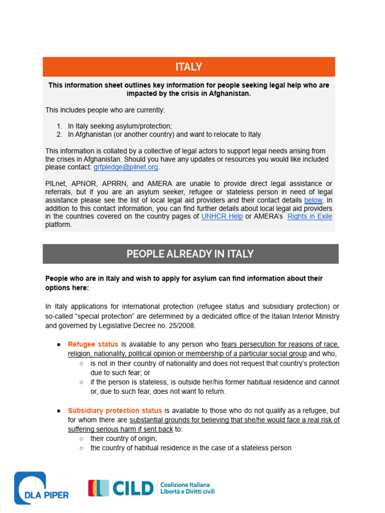 Italy Legal Information Sheet 2023 | PDF | Refugee | United Nations ...