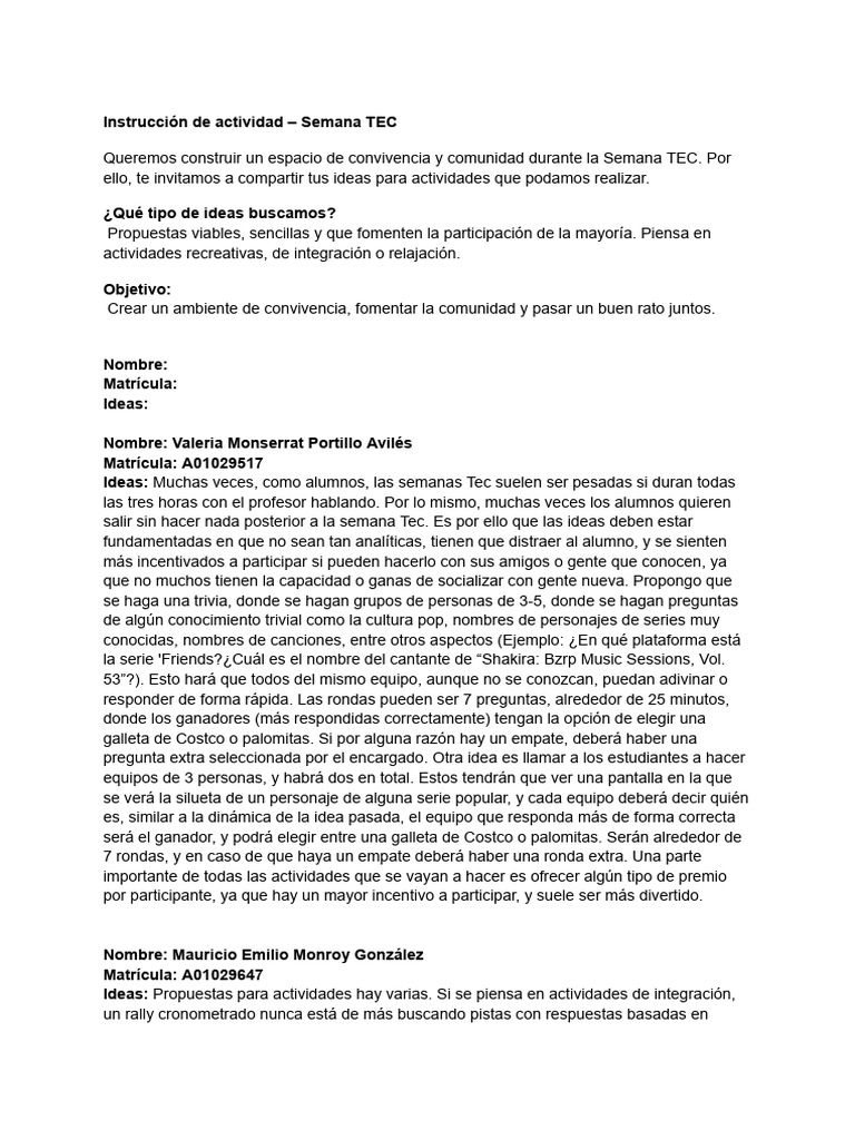 Lluvia de Ideas_ Semana Tec | PDF