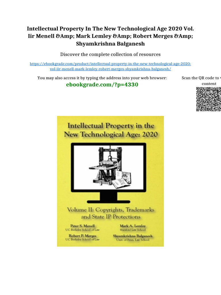 Intellectual Property in the New Technological Age 2020 Vol. IIr Menell ...
