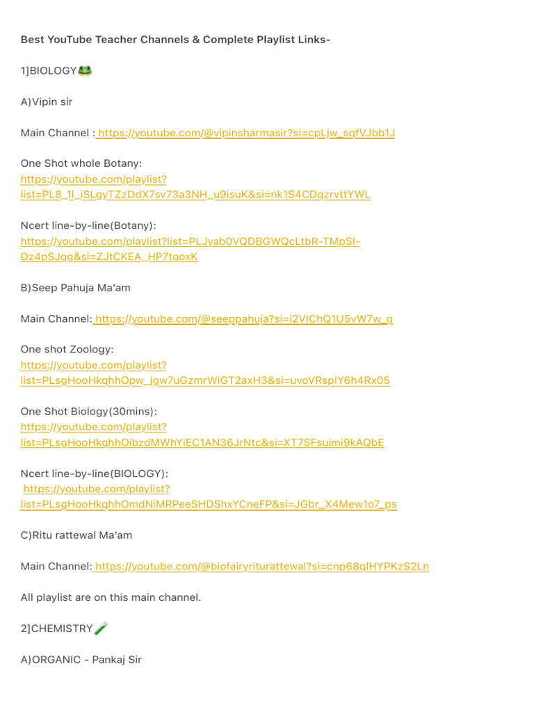 Best YouTube Teacher Channels | PDF