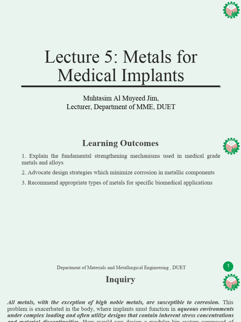 MME 4107 Lec 5-Metals for Medical Implants | PDF | Corrosion | Fracture ...