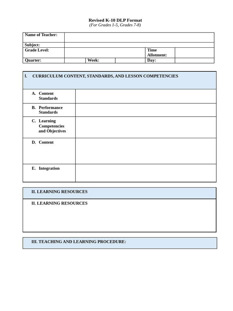Revised K 12 DLP Format (1) | PDF
