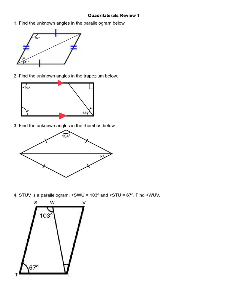 Find Angles in Quadrilaterals | PDF