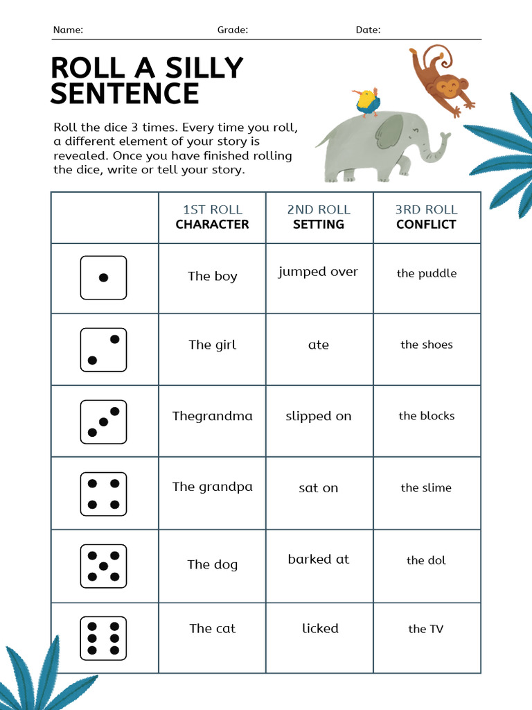 Roll An Animal Story Worksheet in Colorful Simple Style - 20260130 ...