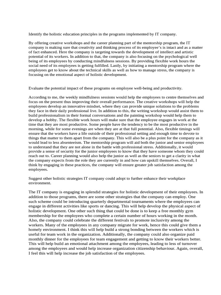 Case Study 2 On Holistic Education | PDF | Employment | Mentorship