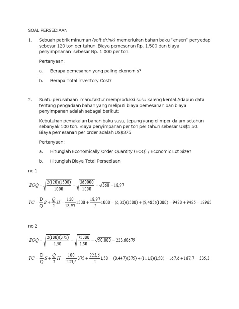 EOQ - Soal Jawaban | PDF | Teknologi & Rekayasa