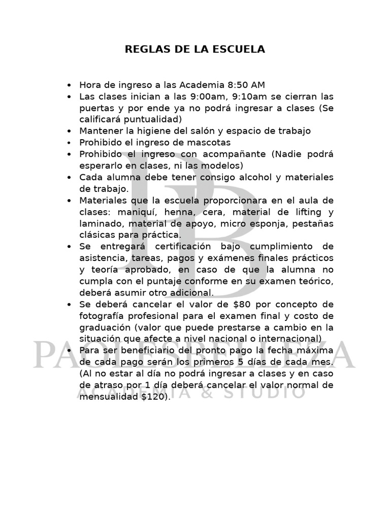 Reglas de La Escuela | PDF