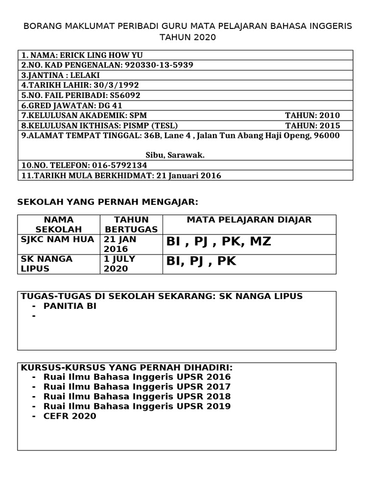Maklumat Panitia Bi Erick | PDF