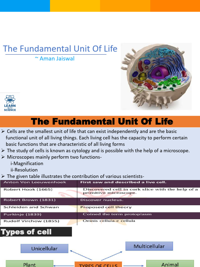 Fundamental Unit of Life Class 9 PDF | PDF | Cell (Biology ...