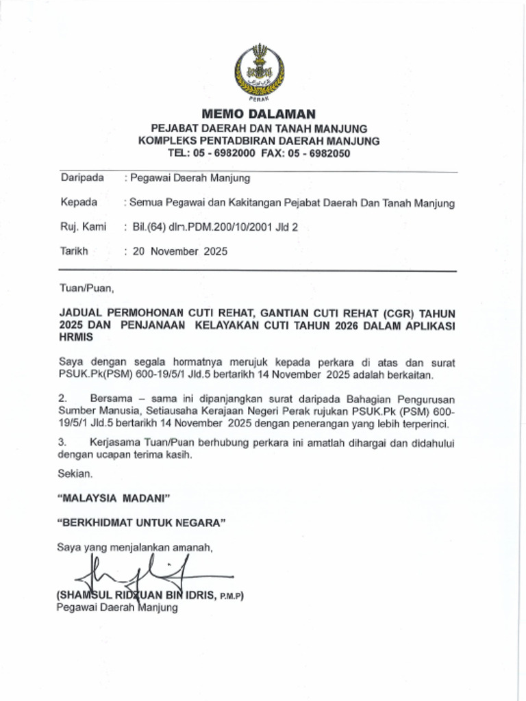 Jadual Permohonan Cuti Rehat, Gantian Cuti Rehat (CGR) Tahun 2025 Dan ...