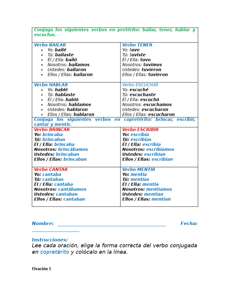 Conjuga Los Siguientes Verbos en Pretérito | PDF | Verbo | Relaciones ...