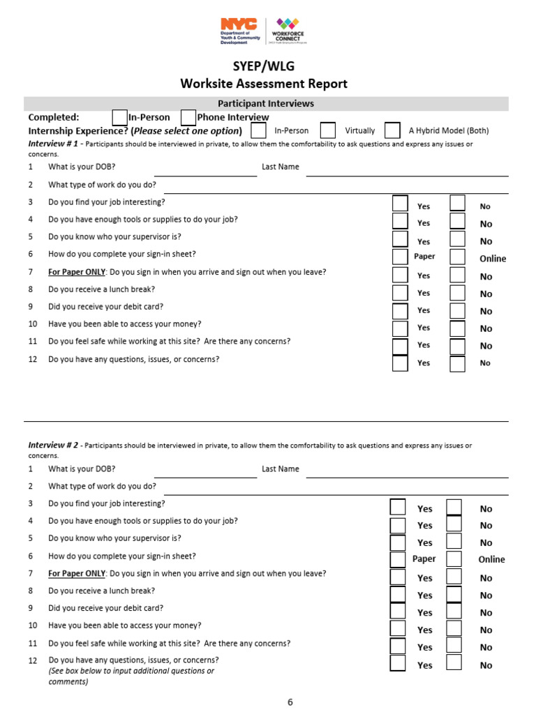 SYEP WLG Worksite Assessment Report Interview. Sarahi Cumina | PDF ...