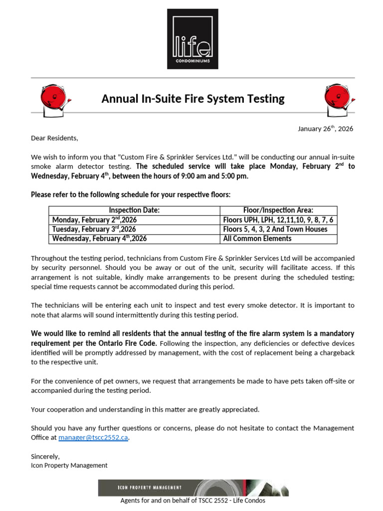 2026 Annual Fire Inspection Notice | PDF