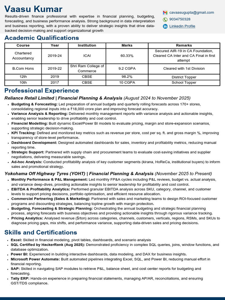 Vaasu Kumar | PDF | Pricing | Performance Indicator