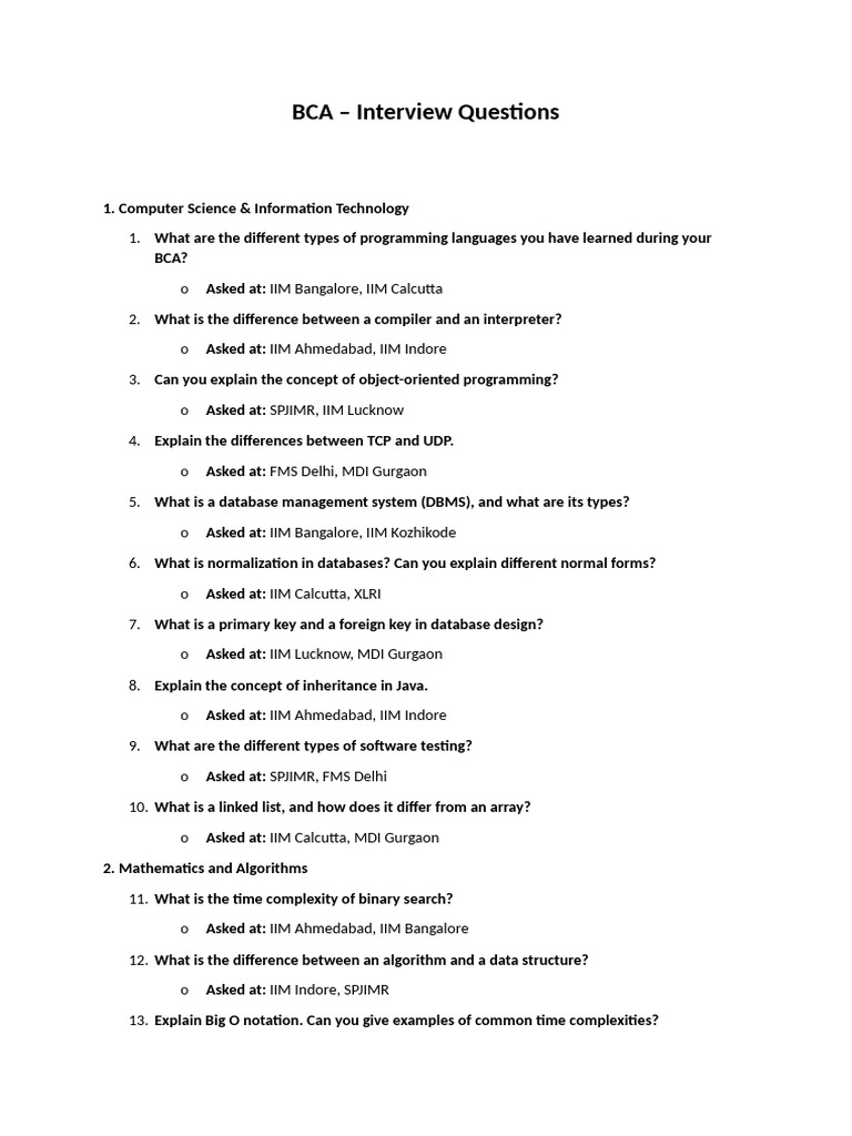 BCA - Interview Questions | PDF | Software Development Process | Load ...